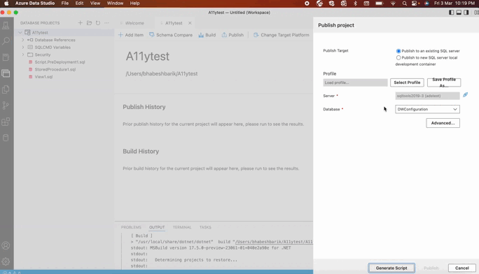 A11y_SQLdatabase projects extension_Publish_Generate script_Status Messages: Voiceover is not ...