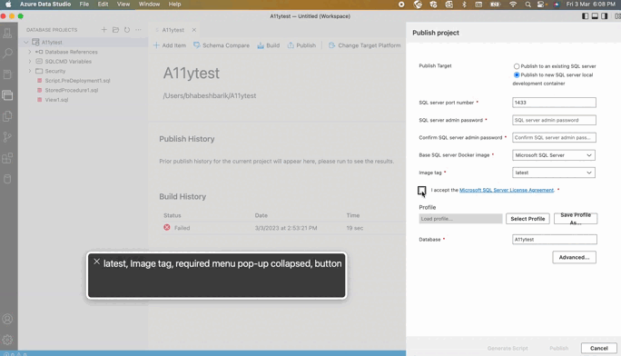 A11y Sqldatabase Projects Extension Publish New Sql Server Voiceover When The I Accept