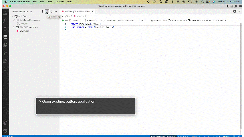 A11y Sqldatabase Projects Extension Publish Existing Sql Server Voiceover Voiceover Is Not