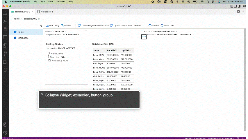 A11y_AzureDataStudio_Dashboard_Home-Toolbar_ScreenReader : Incorrect name as 'In collapse' is ...
