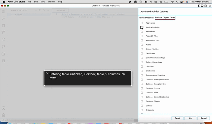 A11y_SQLdatabase projects extension_Advance Publish_Exclude Object Type_Meaningful Sequence ...