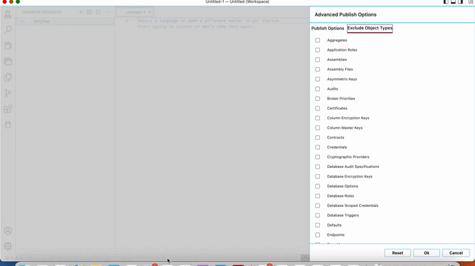 A11y_SQLdatabase projects extension_Advance Publish_Exclude Object Type_Voiceover : Voiceover is ...