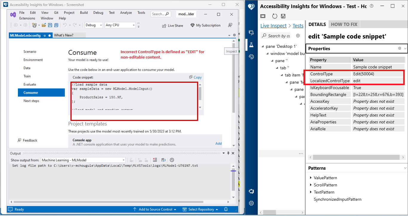 A11y Model Builder Next Steps Name Role Value Incorrect Controltype Is