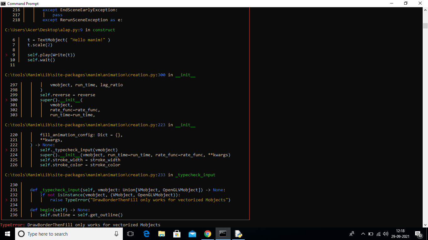 Getting error while running the "hello world" example file. · Issue #2107 · ManimCommunity/manim ...