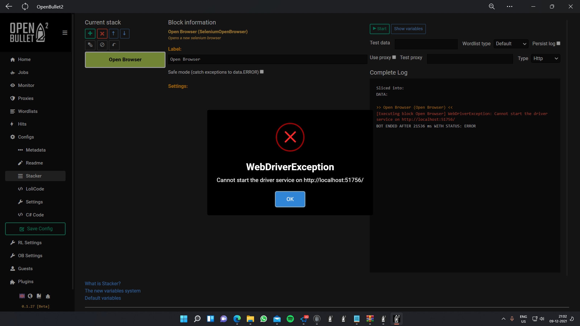 [Bug]: Cannot start the driver service on http://localhost:51737/ · Issue #561 · openbullet ...