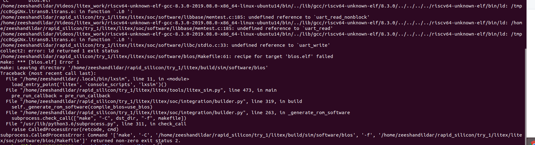 LiteX parameter "--no-uart" is not working and is providing with an error while generating SoC ...