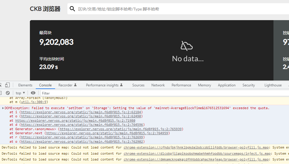 The average block time chart on the home page will display NoData in some cases until clearing ...