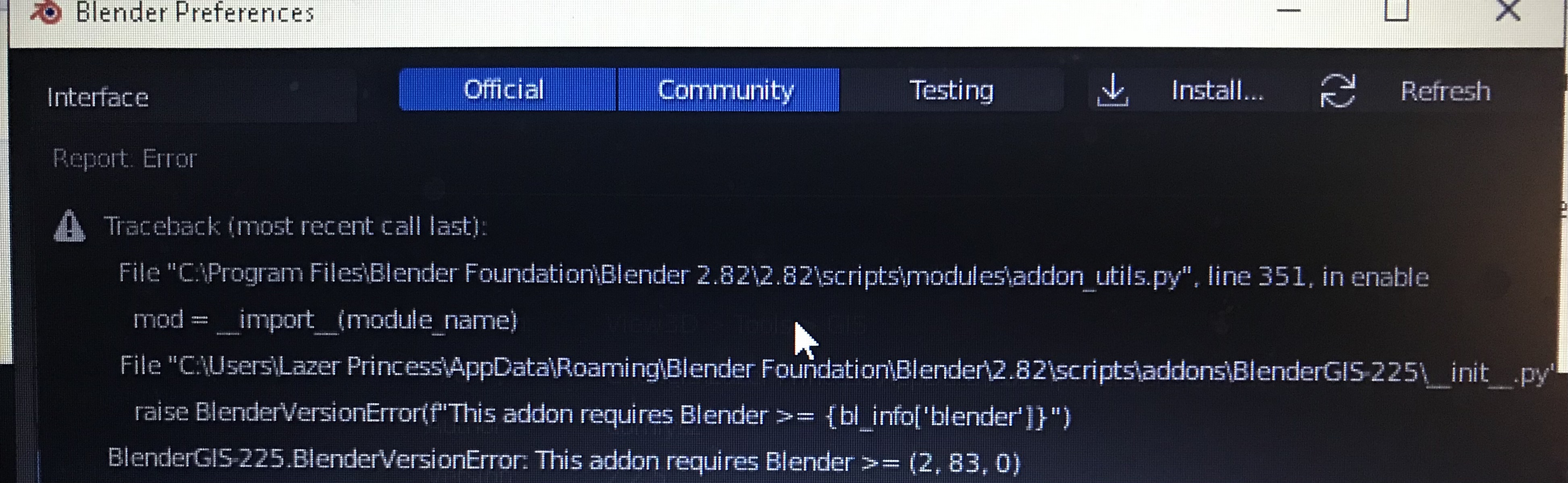 i got an error message when trying to use the addon · Issue #541 · domlysz/BlenderGIS · GitHub