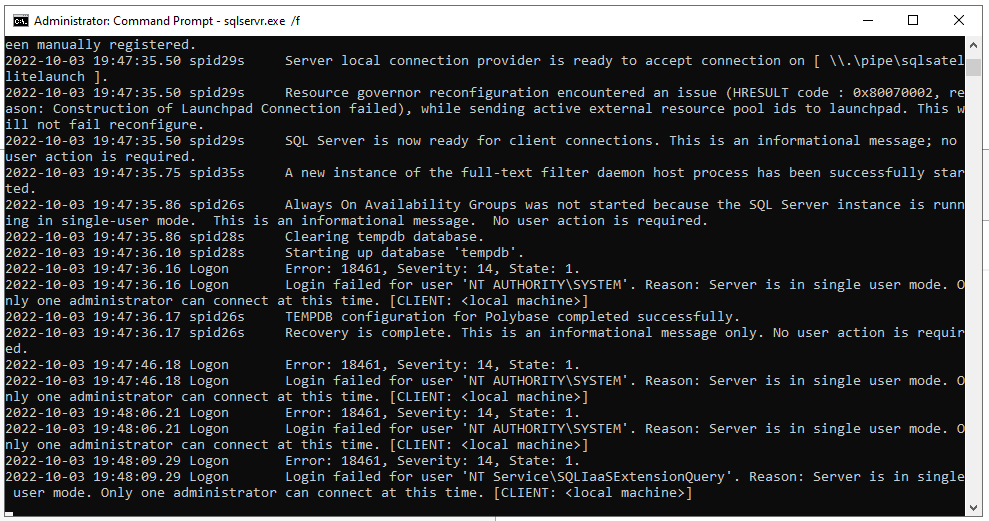 Single User Issues within Exercise for "hands-free" tempdb in SQL Server 2022 · Issue #10 ...