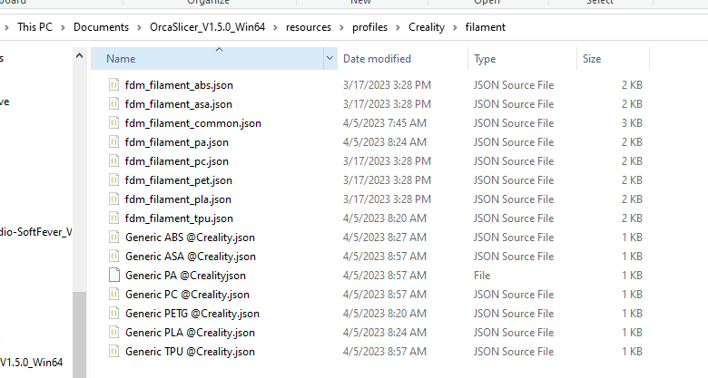 Creality Printer Filament Profiles Missing · Issue 647 · Softfever Orcaslicer · Github