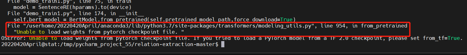 您好，想请教一下预训练模型无法从checkpoint加载权重的问题 · Issue #10 · Jacen789/relation-extraction · GitHub