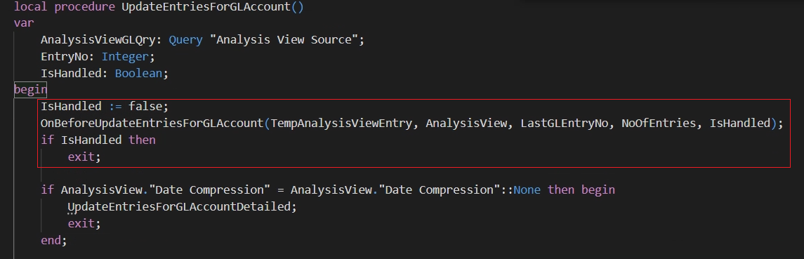[Additional publisher] Codeunit 410, Update Analysis View, OnBeforeUpdateEntriesForGLAccount ...
