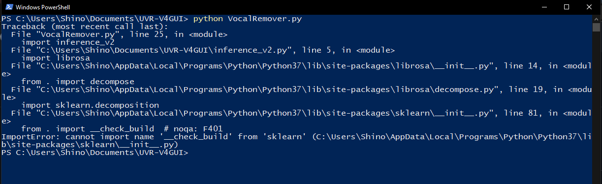 [INSTALLATION PROBLEM] Cannot run VocalRemover.py no matter what I've ...