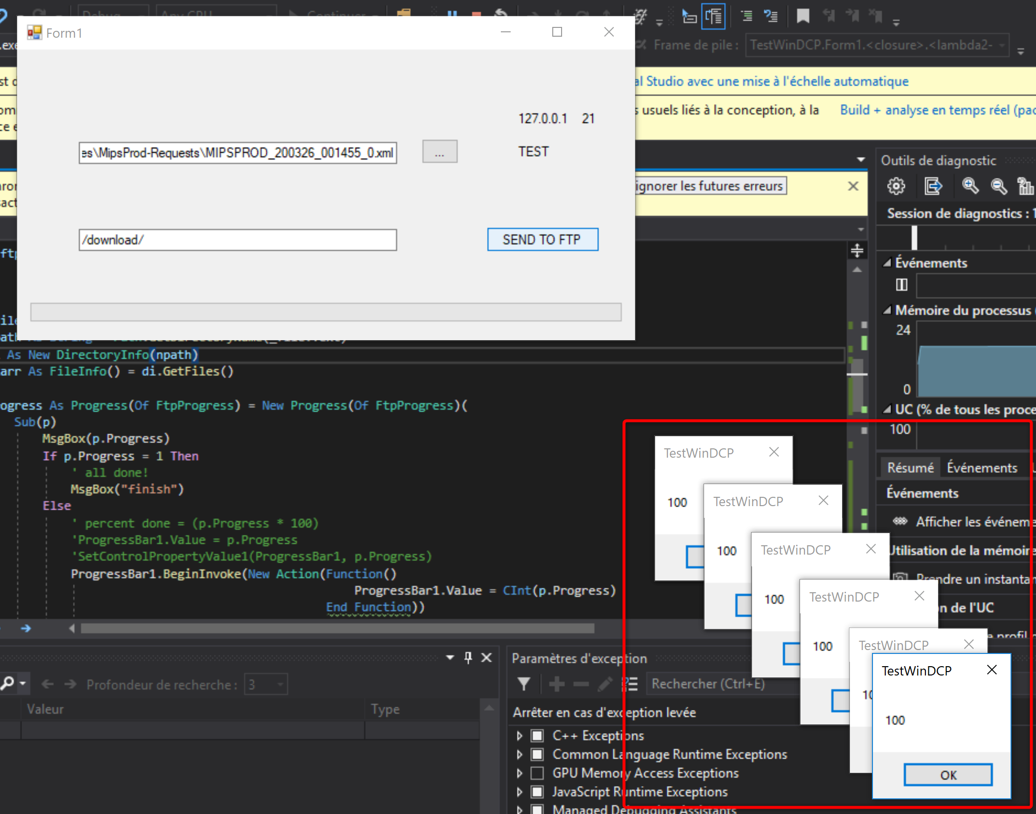 the progress example provided in the documentation doesn't appear to work at all for .Net ...