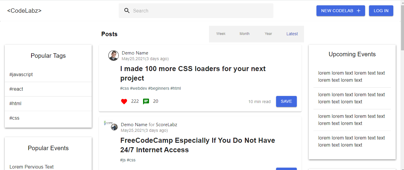 Bad impression of CodeLabz website when user is not registered or logged in or No Upcoming ...