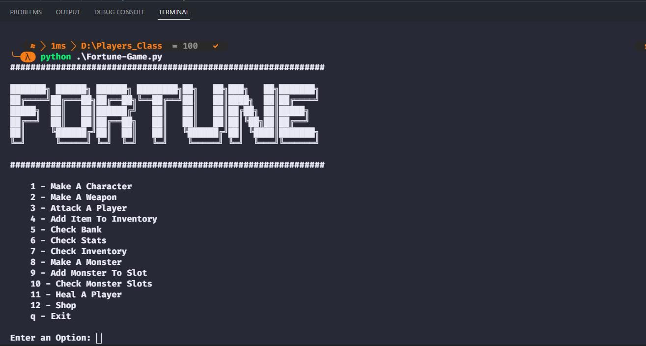 Github Miranamerfortune Text Based Cli Rpg Game