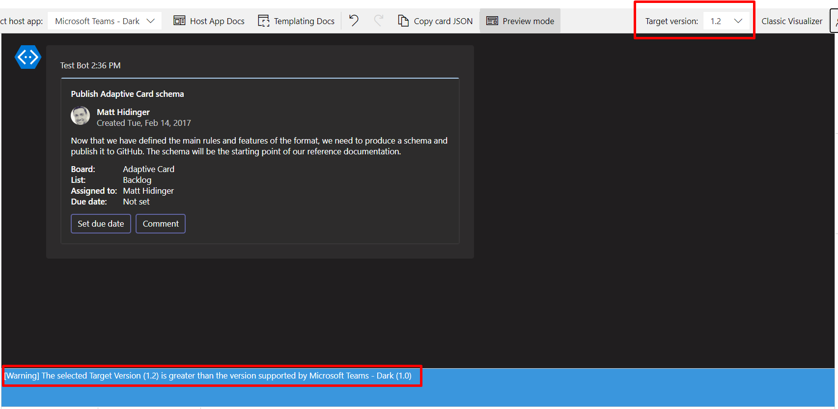 Designer - Shows that Teams doesn't support 1.2v · Issue #4199 · microsoft/AdaptiveCards · GitHub