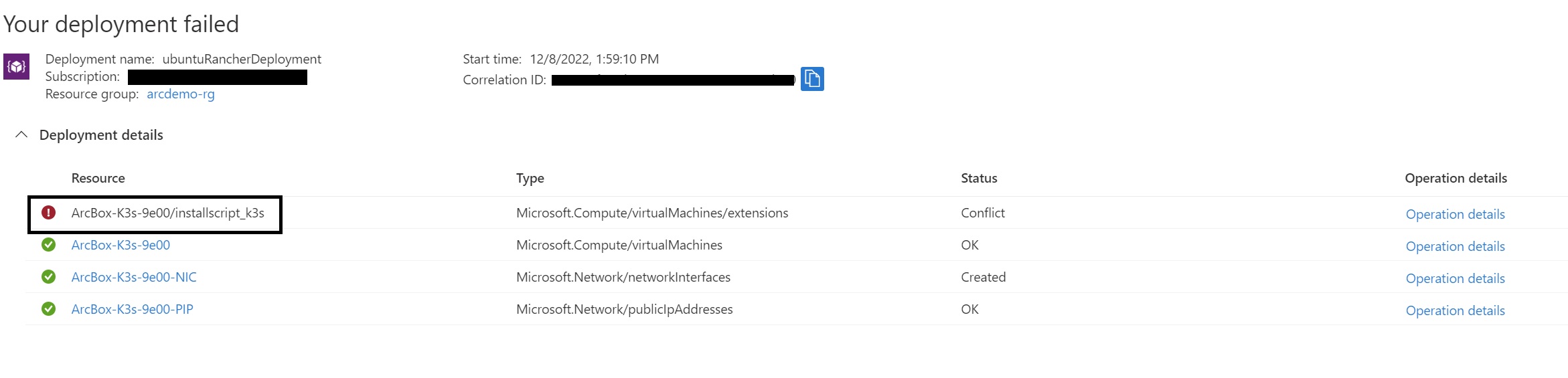 Getting Error When Deploying Arc Sandbox · Issue 1570 · Microsoft