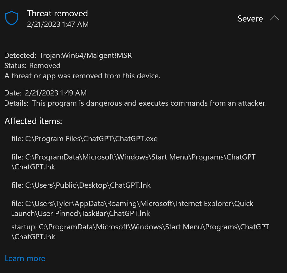 [Security] Windows Security Trojan Detected · Issue #468 · lencx/ChatGPT · GitHub