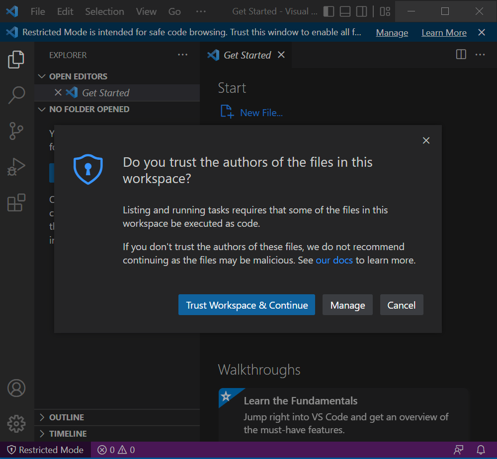 Workspace Trust dialog shown regardless of the setting of "security ...