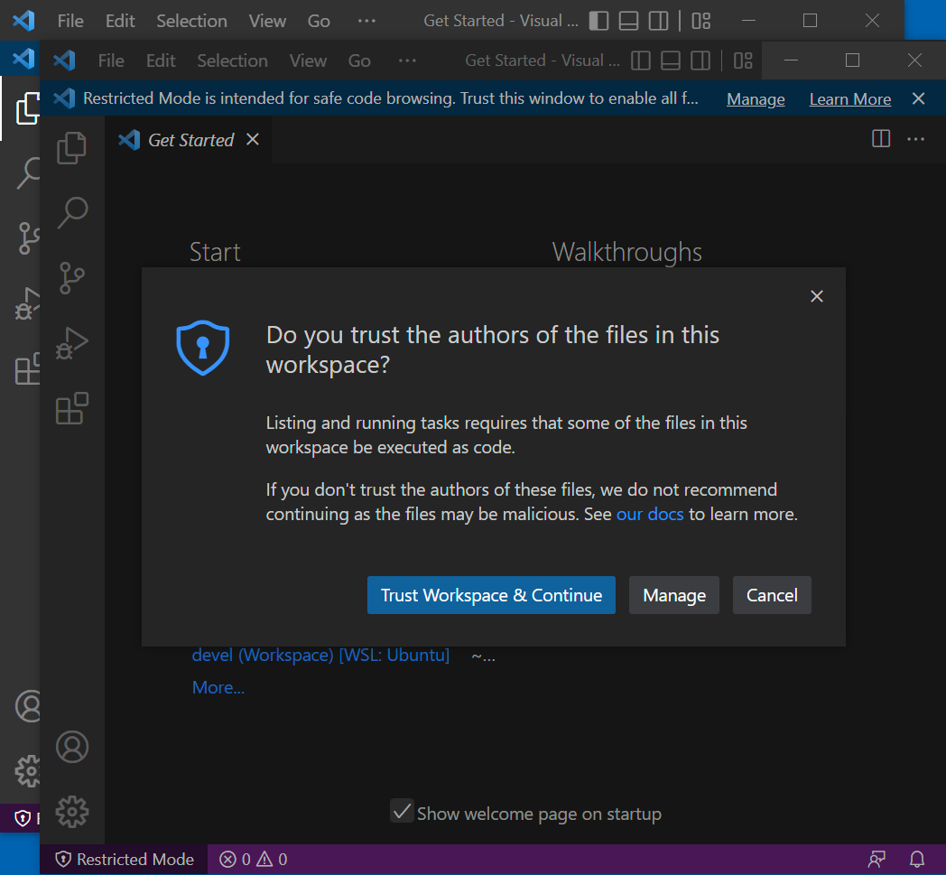 Workspace Trust dialog shown regardless of the setting of "security ...