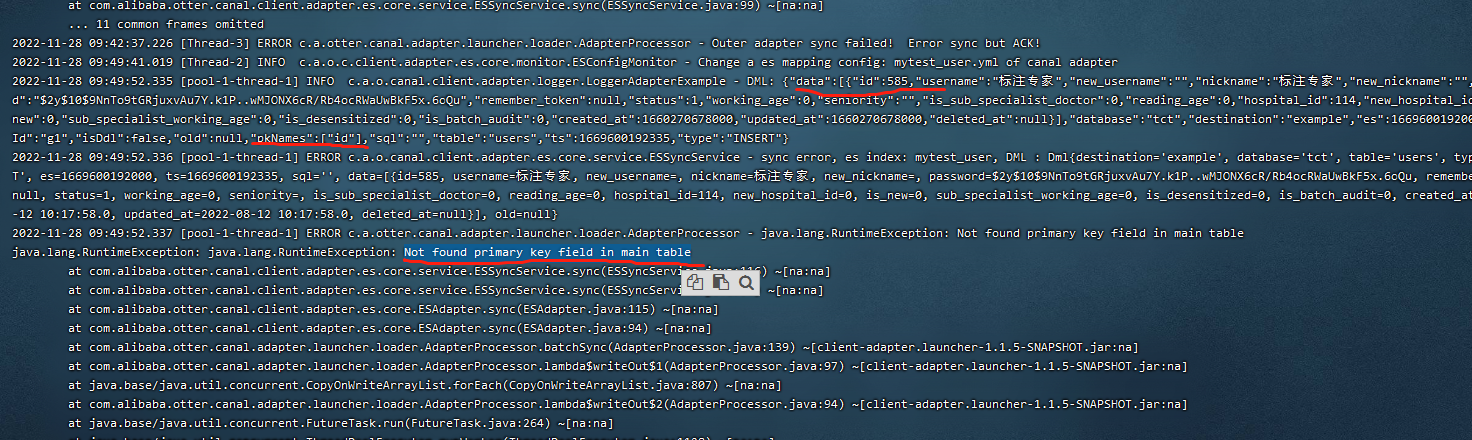 Not found primary key field in main table · Issue #4508 · alibaba/canal · GitHub