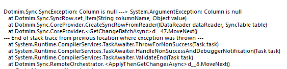 Column Is null-----> Syatem.ArgumentException: Column is null · Issue #617 · Mimetis/Dotmim.Sync ...