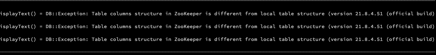 Recreate a TABLE always show "Table columns structure in ZooKeeper is ...