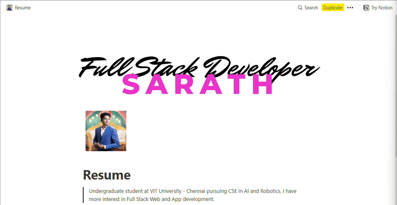 Github Sarathadhinextjs X Notion Make Your Resume Using Notion And 4492