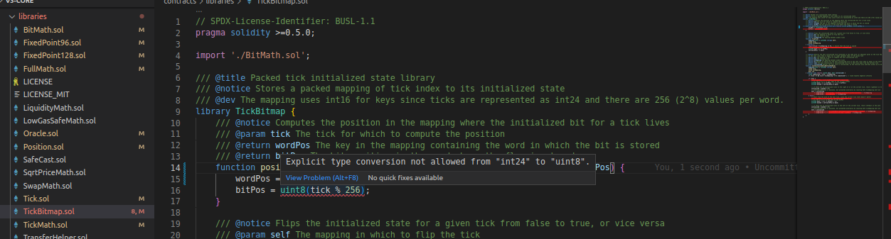 Explicit type conversion not allowed from "int24" to "uint8". · Issue #607 · Uniswap/v3-core ...