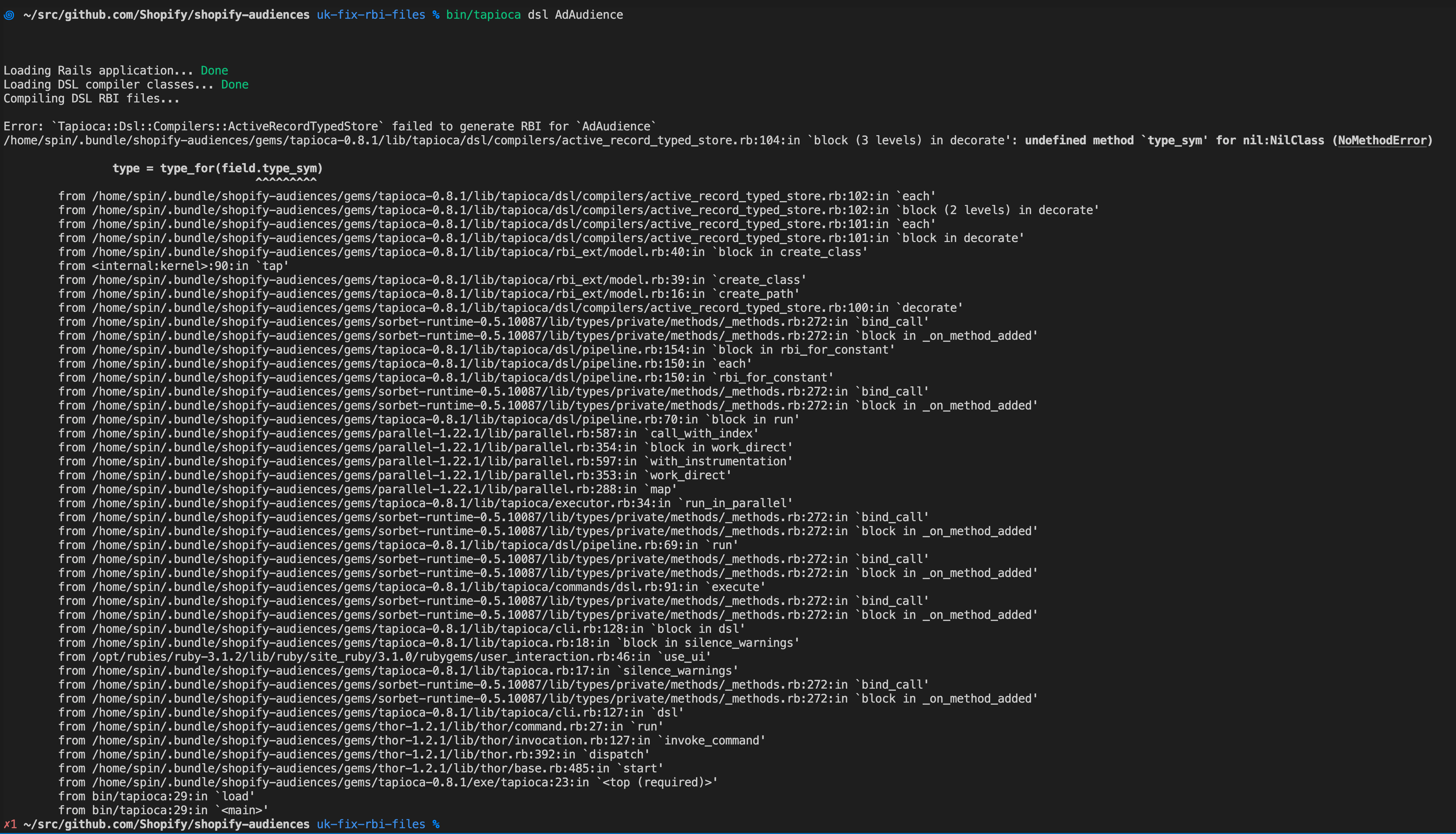 Generation Fails With Tapiocadslcompilersactiverecordtypedstore Failed To Generate Rbi