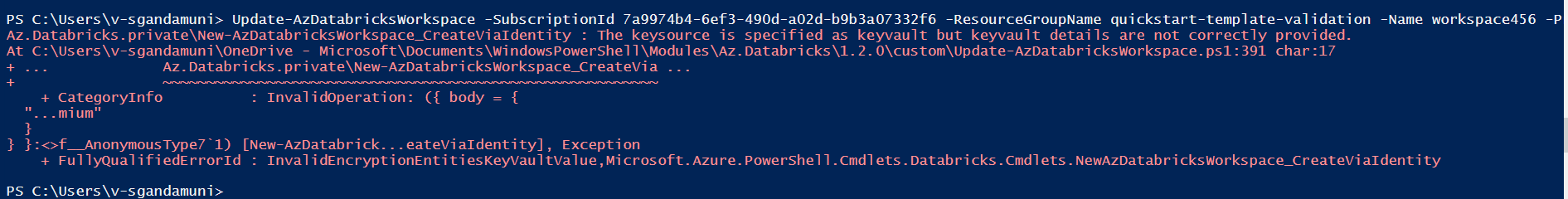 Update-AzDatabricksWorkspace command for updating Managed Services CMK and Managed Disk CMK ...