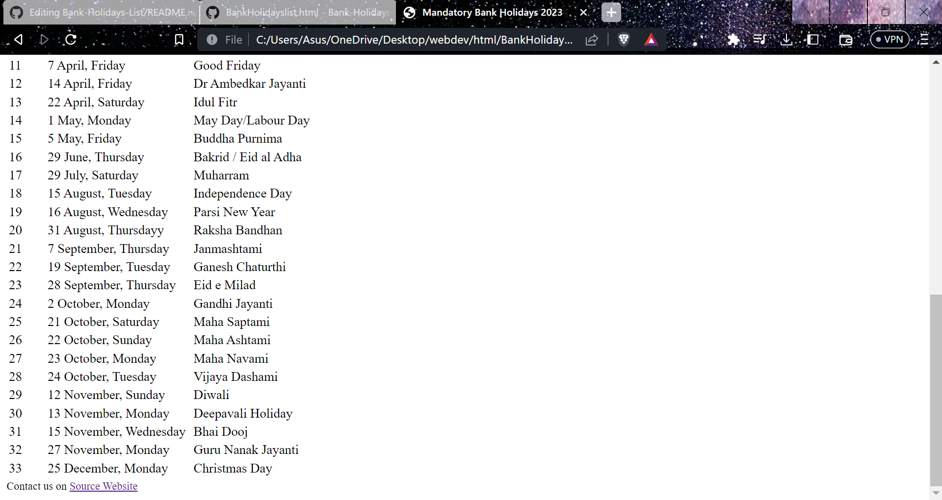 GitHub - PushkarTuse/Bank-Holidays-List: Bank Holidays List of 2023 using HTML-Only