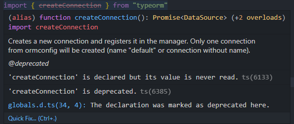'createConnection' is deprecated. · Issue #8788 · typeorm/typeorm · GitHub 'createConnection' is deprecated. · Issue #8788 · typeorm/typeorm · GitHub