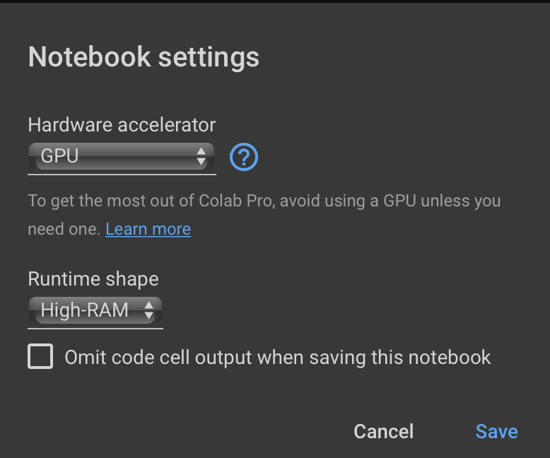 Not using a high-RAM runtime in colab pro plus. It shows only 12.67 gb ...