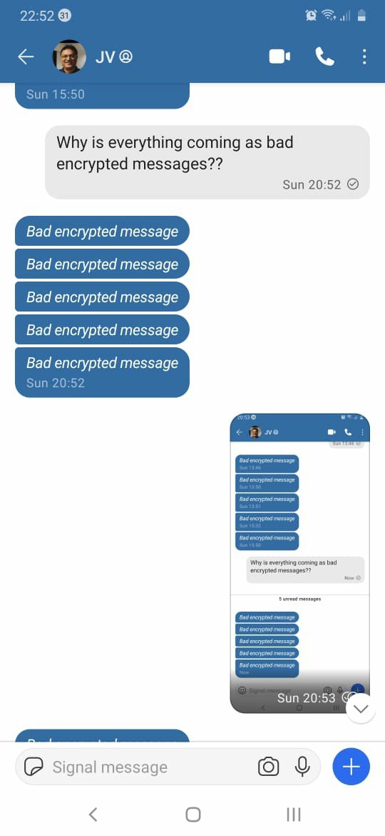Getting "bad encrypted" messages · Issue #10139 · signalapp/Signal-Android · GitHub