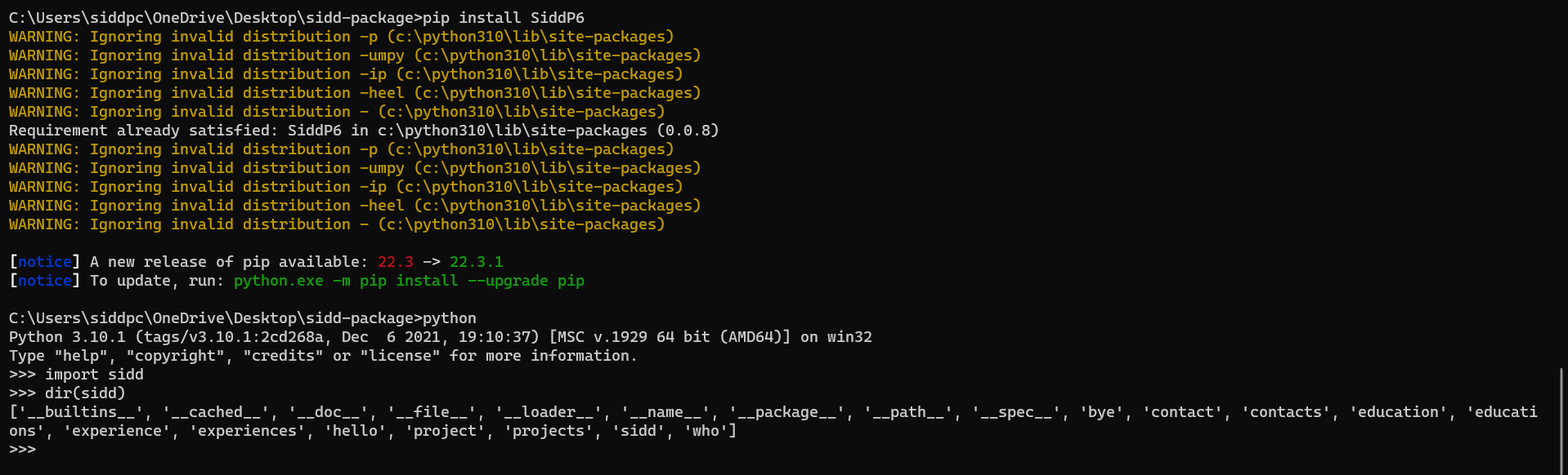 GitHub - sidd6p/sidd-package: Resume in the form of Python Package