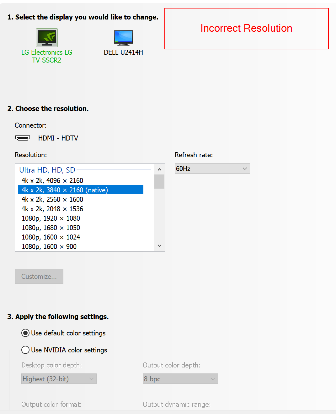 Sometimes failing to switch to correct PC resolution@hz - chooses TV ...