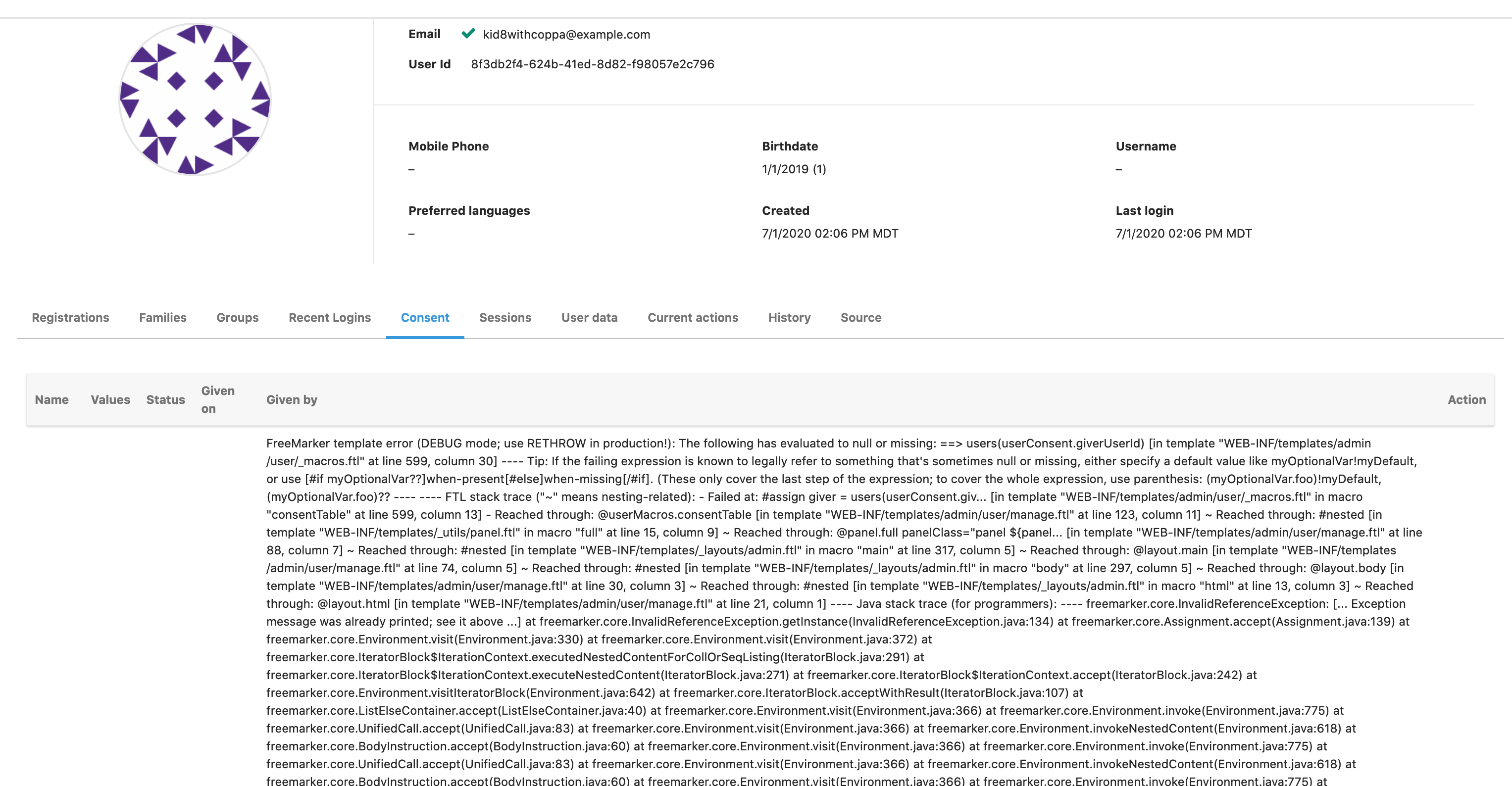 Adding a consent to a user waiting to be part of a family causes an exception in the UI · Issue ...