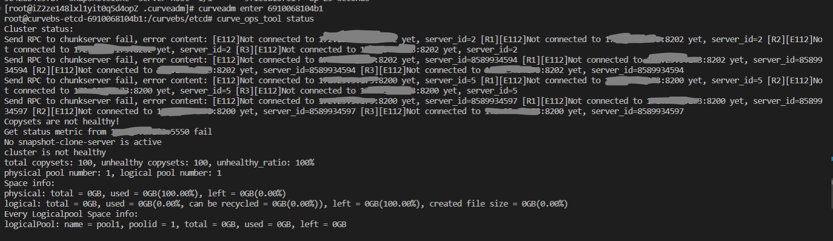 Error occurred during the cloud server standalone deployment of curvebs, seeking assistance for ...