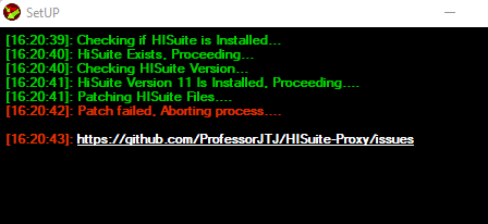 Hisuite Proxy Patch failed, Aborting process.... · Issue #108 · ProfessorJTJ/HISuite-Proxy · GitHub
