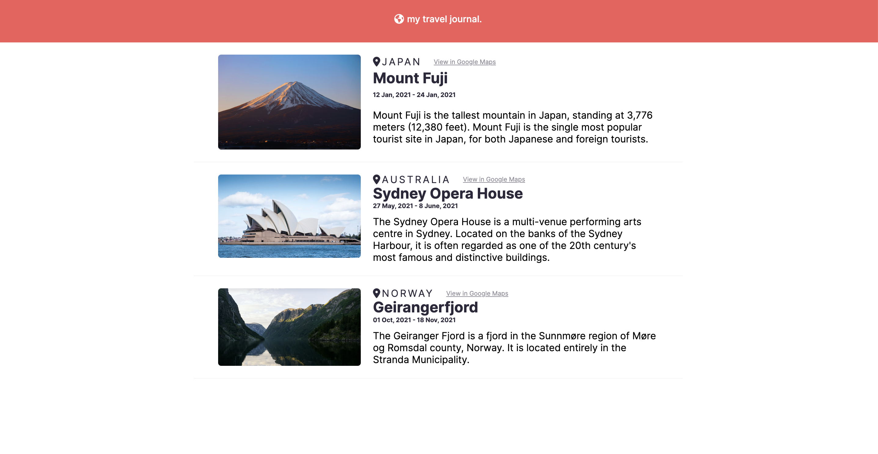 GitHub - ameyayeg/travelproject: A travel webpage passing props from an array to functionally ...