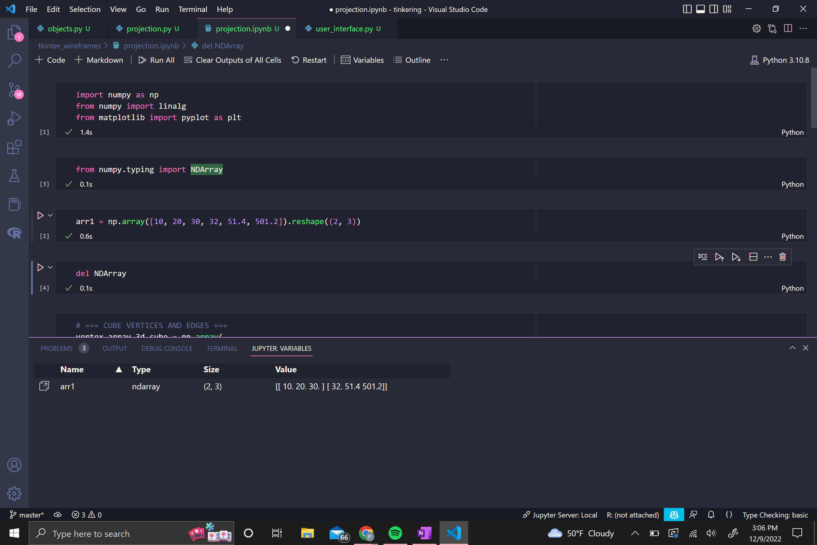 Presence of "NDArray" from the numpy.typing module prevents variables from loading in variables ...