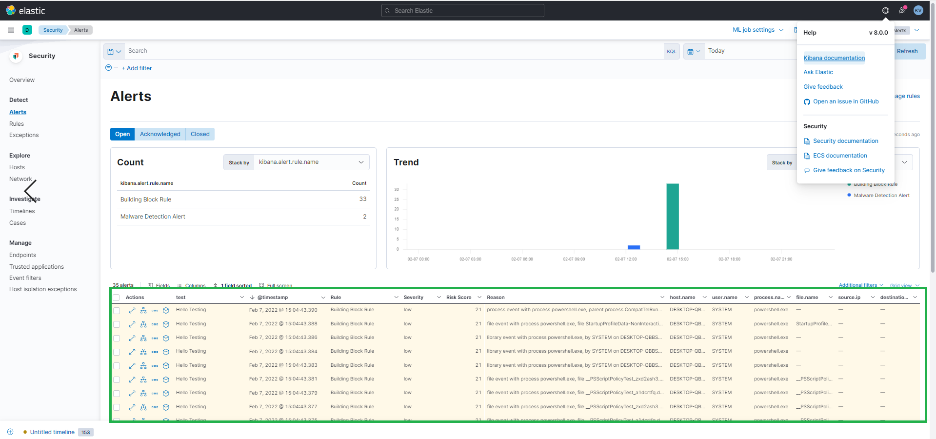 [Security Solution] Building block alerts are not getting highlighted under alerts table · Issue ...