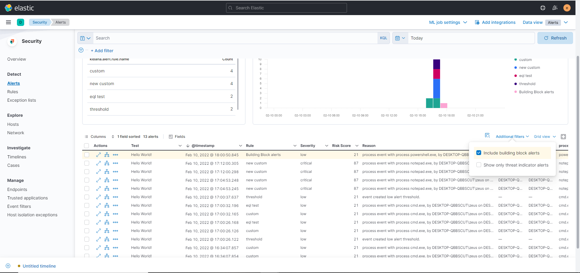[Security Solution] Building block alerts are not getting highlighted under alerts table · Issue ...