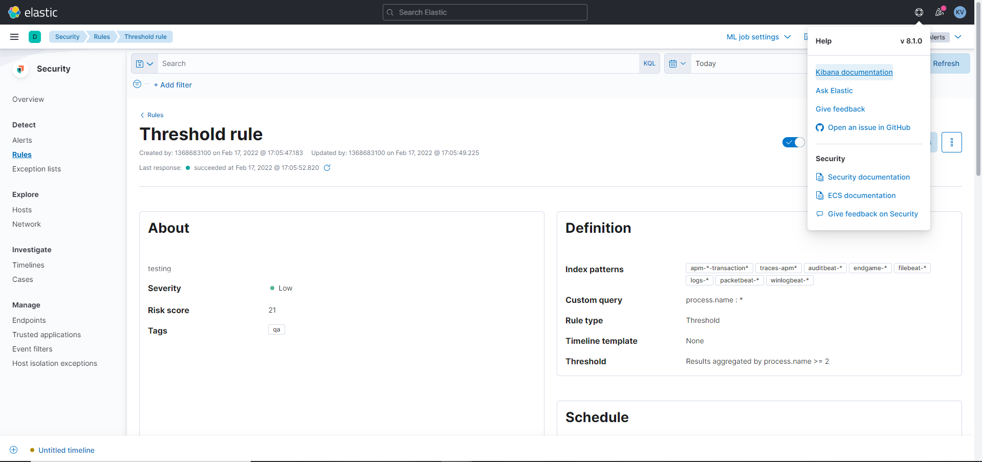 Security Solution Threshold Cardinality Missing On Alerts Details · Issue 124817 · Elastic