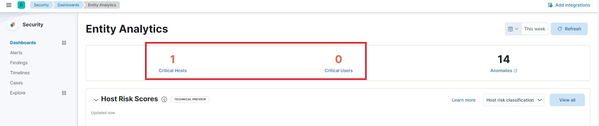 [Security Solution] Color of Critical Hosts and Critical Users count should be Red under entity ...