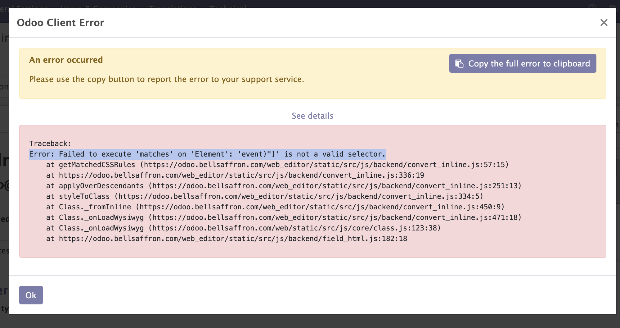 Error Failed To Execute Matches On Element Event ] Is Not A Valid Selector · Issue