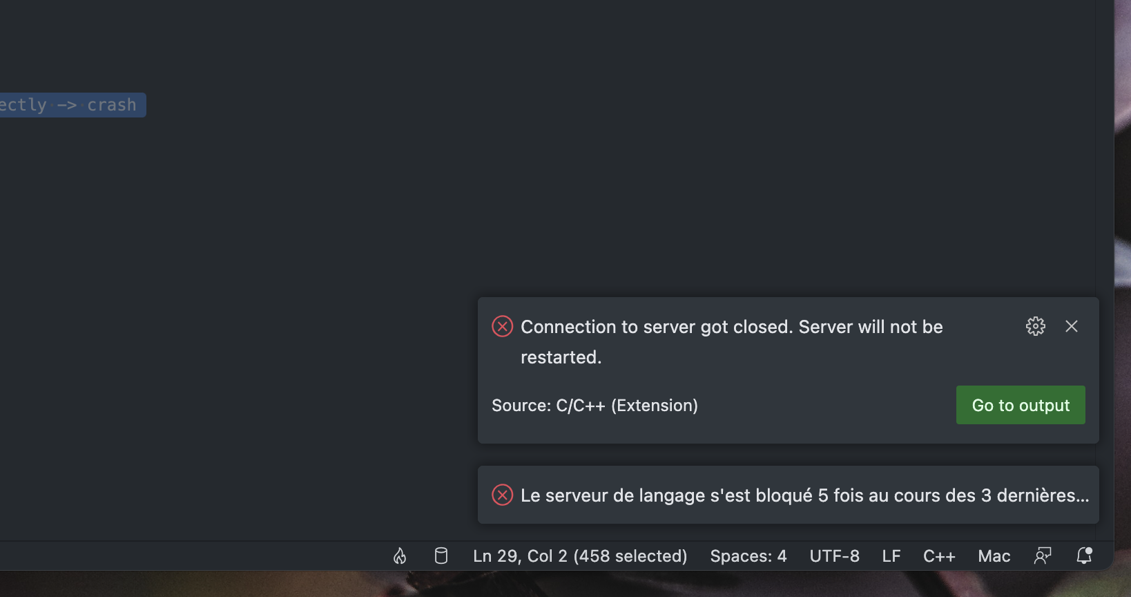 The language server crashes on specific code (C-style aggregate ...