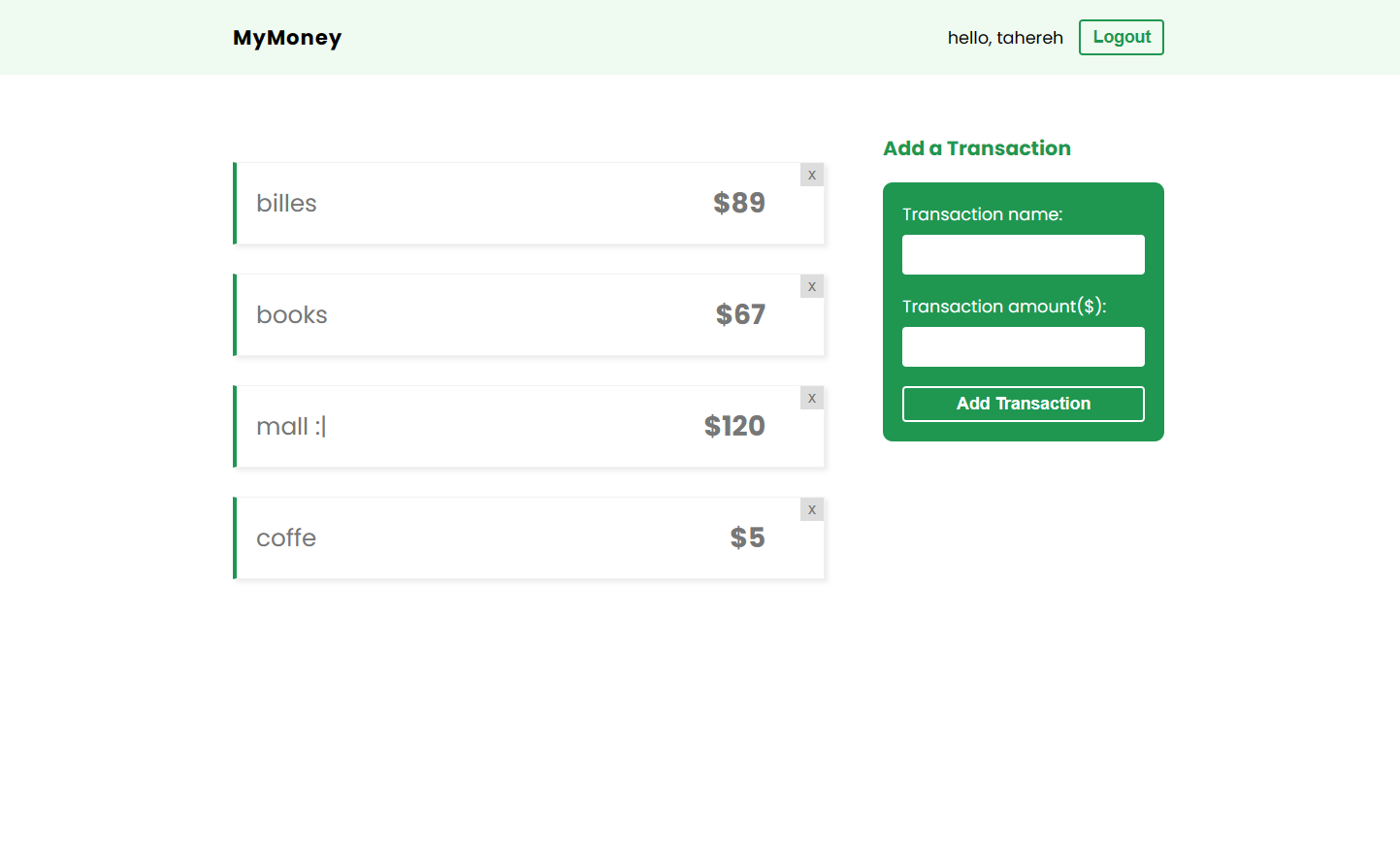 GitHub - TaherehSharifian/MyMoney: A transaction tracker with React and firebase.